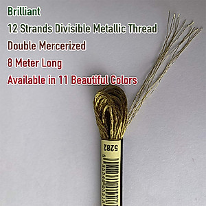9 Skeins Mix Color Metallic Embroidery Floss Cross Stitch Needlework Thread, 8 Meters 12 Strands