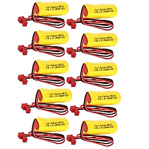 Exell Battery, 10-Pack, 1.2V 1200mAh Emergency/Exit Lighting Battery Fits & Replaces BGN1P201N2, BYD ELB1P201NB, CUSTOM-243, EMBSCN1215, 18004, Lithonia LQM OSI OSA007 CUSTOM-51 CUSTOM-33 Saft 16440