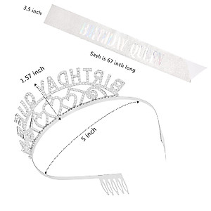 Birthday Queen Crown and Birthday Queen Sash Kit, Aprince Birthday Crowns for Women Girls Tiaras and Crowns for Women Birthday Tiara for Girl Silver Crown and Silver Sash for Women 21st Crystal Crown