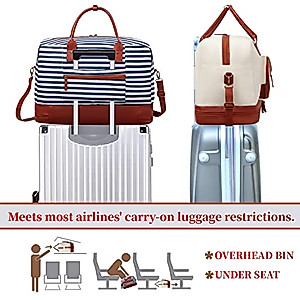 Overnight Weekender Bags For Women Travel Duffel Carry On Bag, Large Weekend Bag With Shoe Compartment And Trolley Sleeve Personal Item Bag For Air Travel 2-In-1 Set (Beige)