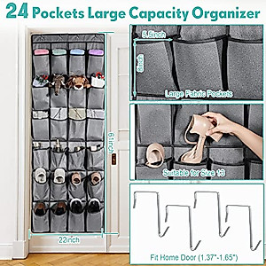Shappy 3 Pack Over the Door Shoe Organizer Rack with 24 Large Fabric Pockets 12 Metal Hooks for Hanging Closet Holder Storage Men Women