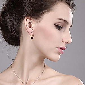 Gem Stone King Red Garnet Gemstone Birthstone 18K Yellow Gold Plated Silver Leverback Earrings 2.40 Ct Round 6MM