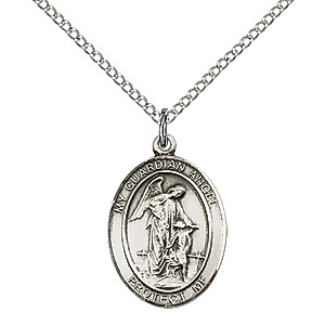 F A Dumont Sterling Silver Guardian Angel Pendant with 18" Stainless Steal Lite Curb Chain.