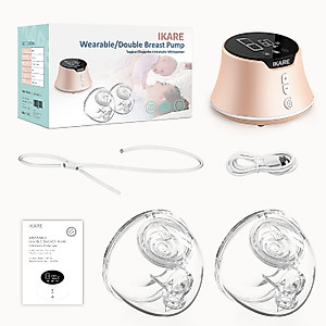 IKARE Double Wearable Breast Pump Hands Free, Portable Electric Breastfeeding Pump with 3 Mode & 9 Levels, Rechargeable Milk Pump with LCD Display & Soft Light, 24mm Flange, Super Quiet.