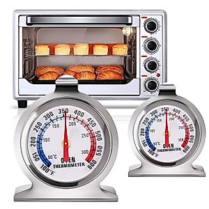 Oven Thermometer Oven Grill Fry Chef Smoker Thermometer Instant Read Stainless Steel Thermometer Kitchen Cooking Thermometer with Hook and Panel Base Hang For Kitchen Home Cooking Baking BBQ (2 Pack)