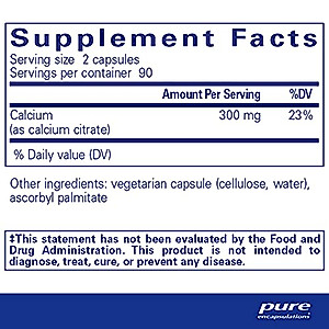 Pure Encapsulations Calcium (Citrate) | Supplement for Bones and Teeth, Colon Health, and Cardiovascular Support* | 180 Capsules
