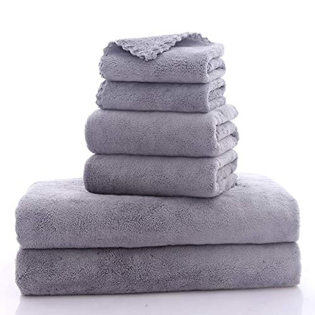 MOONQUEEN Ultra Soft Towel Set - Quick Drying - 2 Bath Towels 2 Hand Towels 2 Washcloths - Microfiber Coral Velvet Highly Absorbent Towel for Bath Fitness, Bathroom, Sports, Yoga, Travel-Grey 6 Pcs
