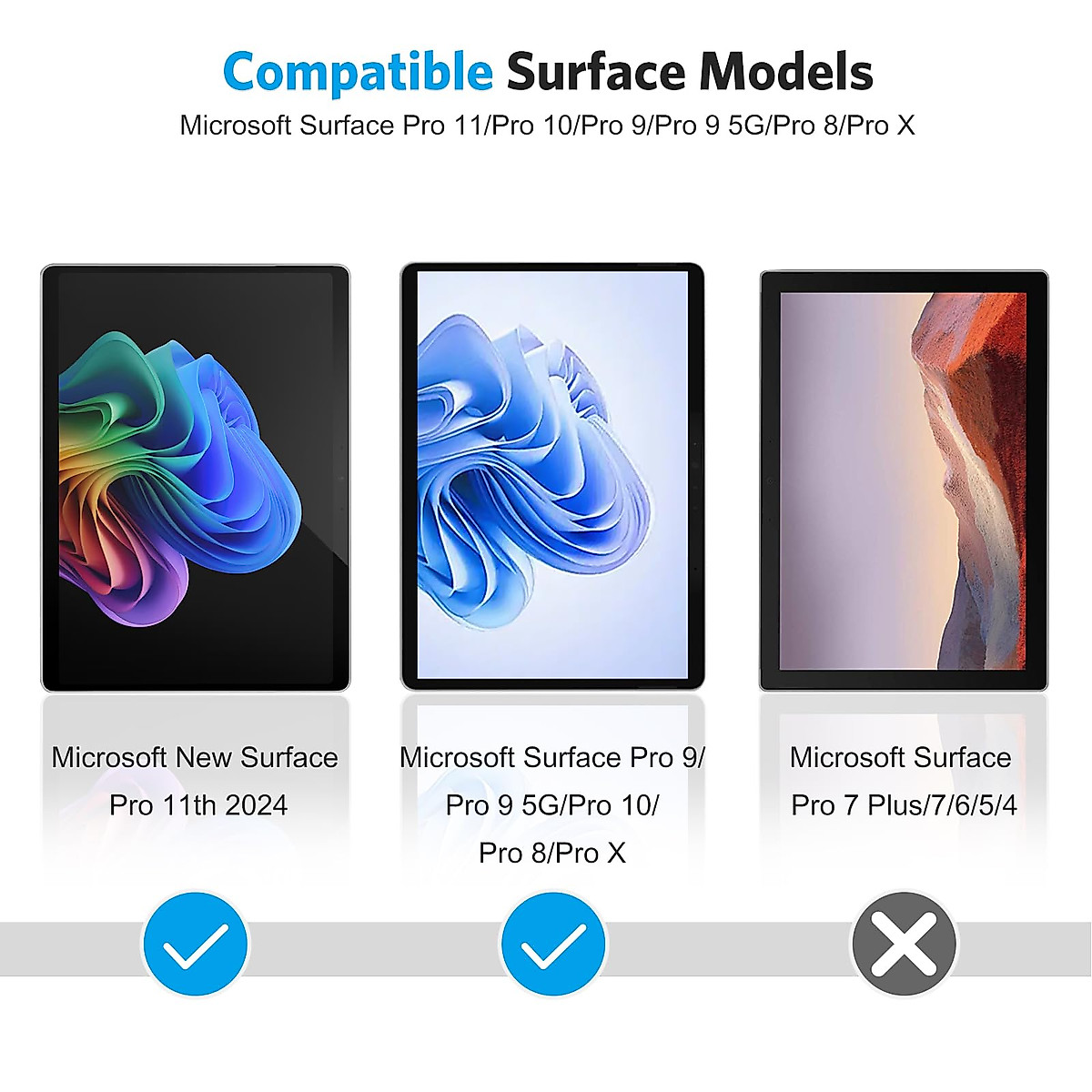 OMOTON 3 Pack Screen Protector for Microsoft Surface Pro 11&Pro 10 (2024)/Pro 9 (2022)/Pro 8 (2021)/Pro X-13 Inch, Tempered Glass/Case Friendly/Surface Pen Compatible