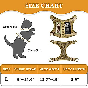 Tactical Cat Harness for Walking Escape Proof, Soft Mesh Adjustable Pet Vest Harness for Large Cat, Small Dog and Khaki