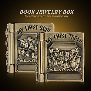 Agatige 2pcs Baby Tooth Fairy Box, Baby First Tooth and Curl Keepsake Box Tooth Holder Book Shaped Trinket Box Gift Box for Child Kids