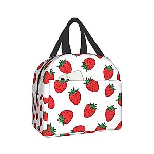 Algranben Reusable Lunch Bag for Women Teen Girls, Simple Cute Insulated Thermal Bags for Work Travel Picnic, Strawberry