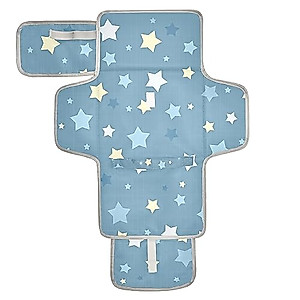 Bulletgxll Cartoon Star Blue Portable Diaper Changing Pad Waterproof Changing Pad with Baby Tissue Pocket and Magic Stick for Newborn Baby.