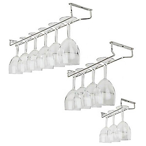 Greatstar Wine Glass Rack, Under Cabinet Wine Rack Glass Holder Stainless Steel Chrome Finish - Hanging Stemware Holder for Bar Kitchen (21inch)