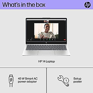 HP 14 inch Laptop, HD Display, AMD Athlon Gold 7220U, 4 GB RAM, 128 GB SSD, AMD Radeon Graphics, Windows 11 Home in S Mode, 14-em0010nr (2023),Silver