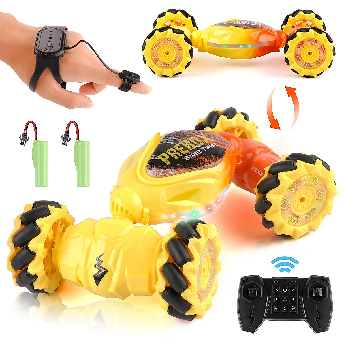 PREBOX Gesture Sensing RC Stunt Car for Boys - Birthday Gifts for Kids Age 6 7 8 9 10 11 12 Year Old, 2.4Ghz Remote Hand Control Car Toys 360°Rotation 4WD