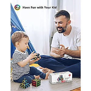 Vdealen Speed Cube Set, 2x2x2 3x3x3 Pyramid Magic Cube Set, Puzzle Cube Toys Birthday Party Christmas Stocking Stuffers Gift for Kids Teens Adults(Carbon Fiber Sticker)