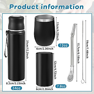 Suclain 5 Pcs Complete Yerba Mate Kit Yerba Mate Cup 34 Oz/1005 ml Stainless Steel Thermal Water Bottle, Tea Can, Bombilla and Straw Brush, for Travel Christmas Gift Father, Black
