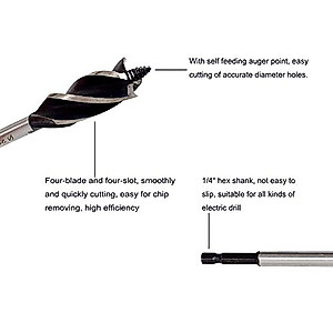 Woodworking Auger Drill Bit Sets, 8Pcs High Carbon Steel Wood Boring Bits Long 4 Flute Cut Drilling Tool Wood Hole Cutter for Wood Door Lock 9/23, 9/19, 5/9, 7/11, 5/7, 11/14, 13/15, 63/64-IN
