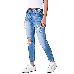 Kancan Women's High Rise Distressed Mom Jeans - KC9198L (Medium Wash, 13/30)