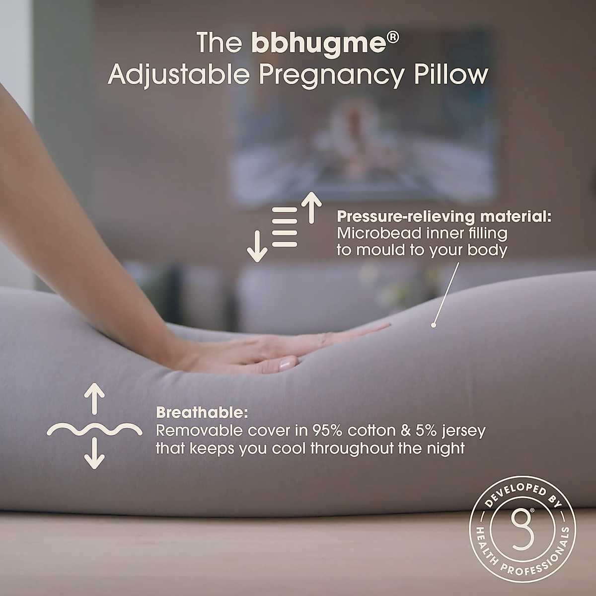 bbhugme Adjustable Pregnancy Pillow – Full Body Support for Side Sleeping - Adjustable Firmness and Shape - Supports Back, Legs, Belly, HIPS for Pregnant Women - Removable Cover - Dusty Olive