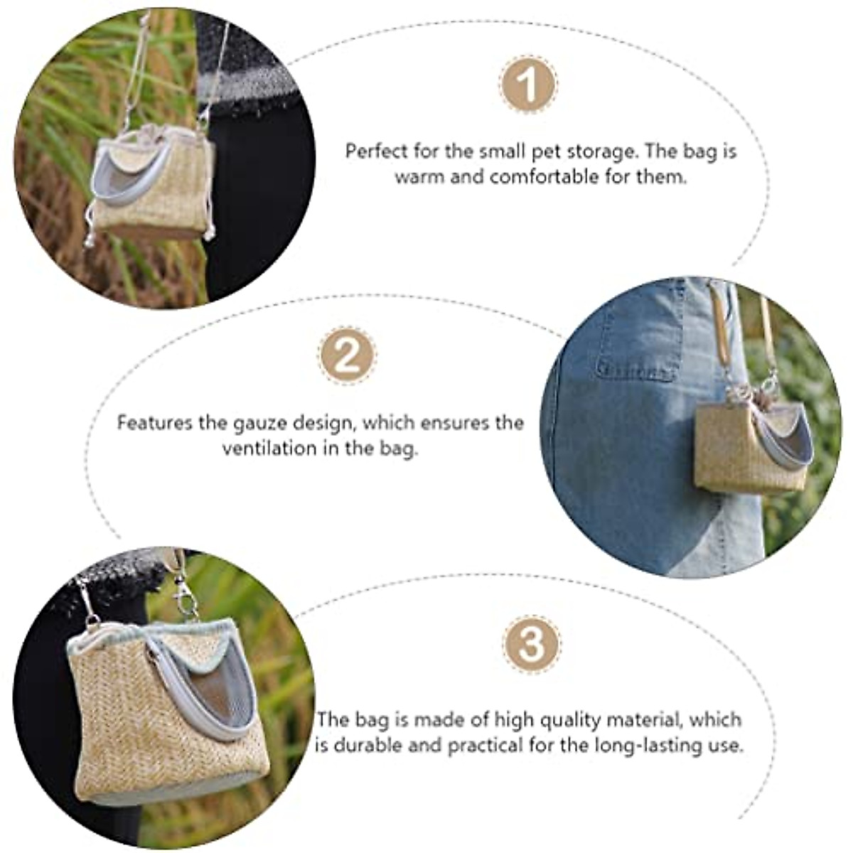 Balacoo Hamster Carrier Bag Small Animal Portable Outgoing Bag Pouch for Sugar Glider Hamster Squirrel Small Animals,Light Coffee,S1151HQ159N1UTG1,14X14CM