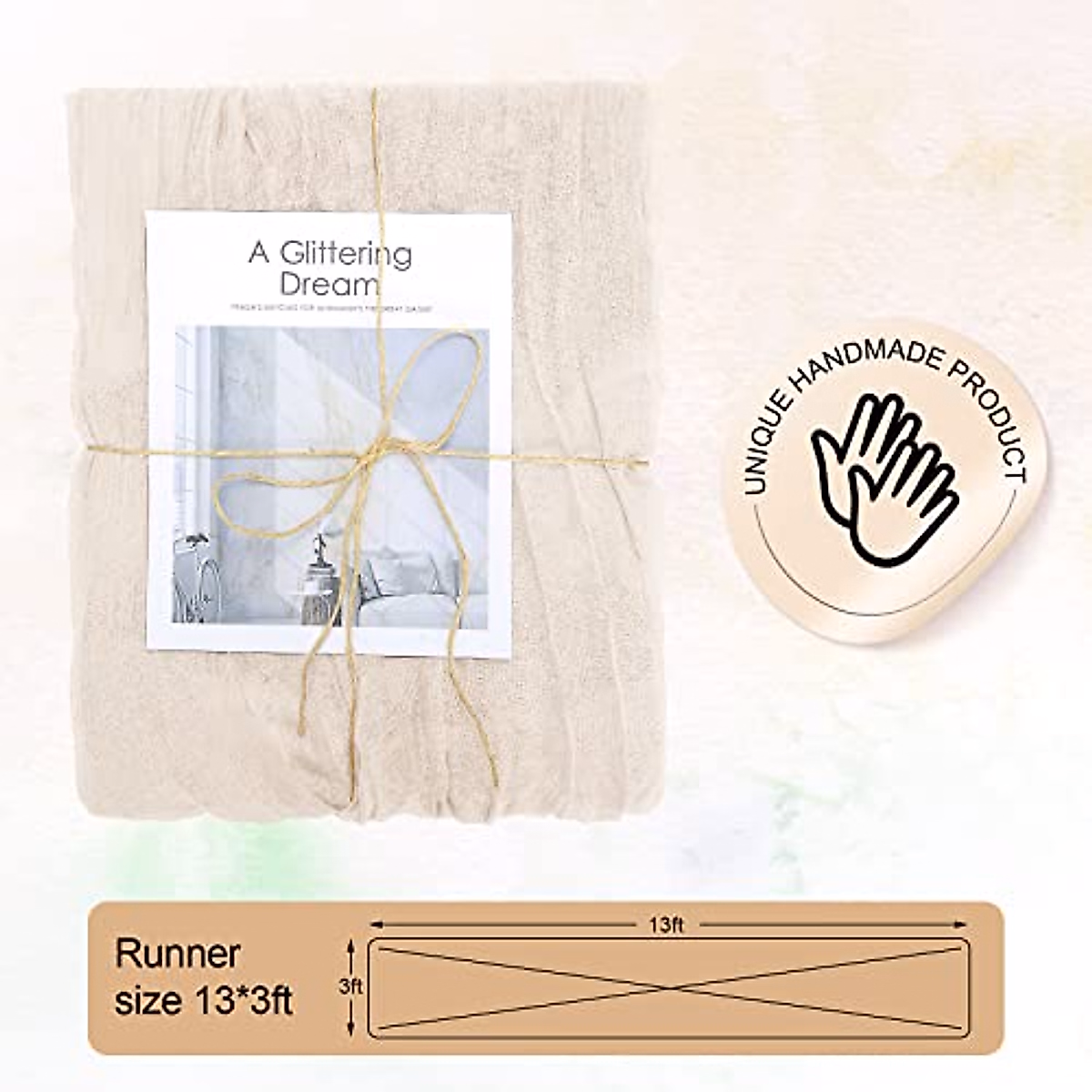 2 Pack Cheesecloth Gauze Table Runner, 13 Ft x 35 Inch Semi Sheer Table Cheese Cloth for Wedding Decor Bridal Shower Rustic Boho (Beige)