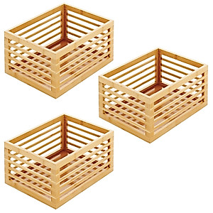 mDesign Bamboo Slotted Cabinet Shelf Storage Organizer Bin for Kitchen, Pantry, Bathroom, Bedroom, Office, Living Room Organization - Holds Food, Snacks, Fruits - Echo Collection - 3 Pack - Natural