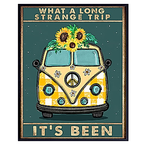Hippie Room Decor - Boho-chic Camper Wall Art - Yellow Sunflowers Wall Decor - Retro Wall Decor - Positive Saying Quotation - Birthday decoration - Hippy Decor - 1960s 60s Wall Decor - Surfer Bus 8x10
