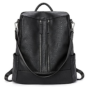 BROMEN Women Backpack Purse Leather Anti-theft Travel Backpack Fashion Shoulder Handbag Black