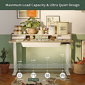 FEZIBO Standing Desk Adjustable Height with Drawers, 55 x 25 Inch Stand Up Desk with Storage Shelf, Electric Standing Desk with Storage Space, Light Walnut Top/White Frame