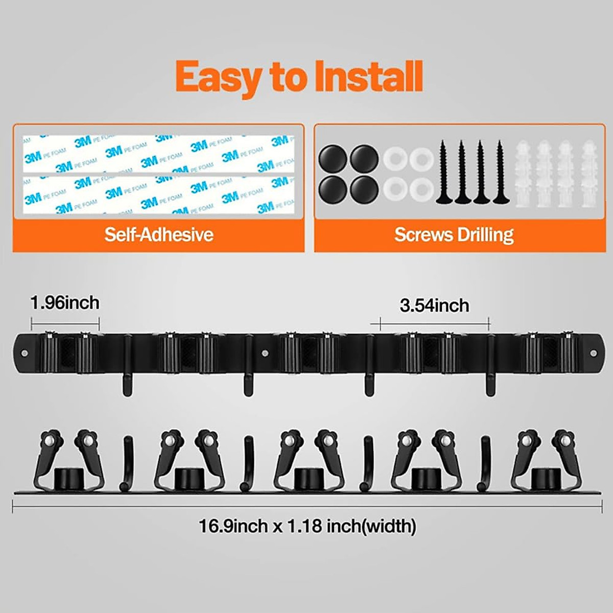 Didoee 3 Pcs Mop and Broom Holder Wall Mount Stainless Steel Wall Mount Self Adhesive Heavy Duty Garage, Broom and Laundry Room Organizer and Storage