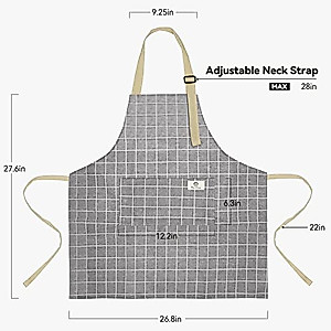 NLUS 2 Pieces Cotton Linen Waterproof Cooking Aprons, Kitchen Apron with Adjustable Neck Strap and Long Ties, Cooking Aprons with Pockets for Women/Men(Grey/Green)