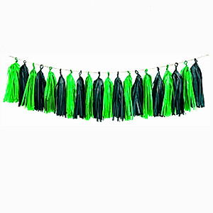 Capesaro Black Green Tassel Garland,Tissue Tassel Banner for Party Decorations,Pack of 20