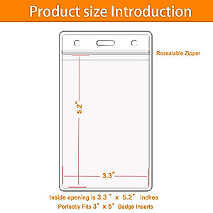 WINURE 10 Pack Vinyl ID Badge Holders (Fit 3x5 inch Inserts), Waterproof, Clear Plastic, Premium Quality, Heavy-Duty, Vertical Hanging Card Holder with Zipper, Durable Nametag Holders