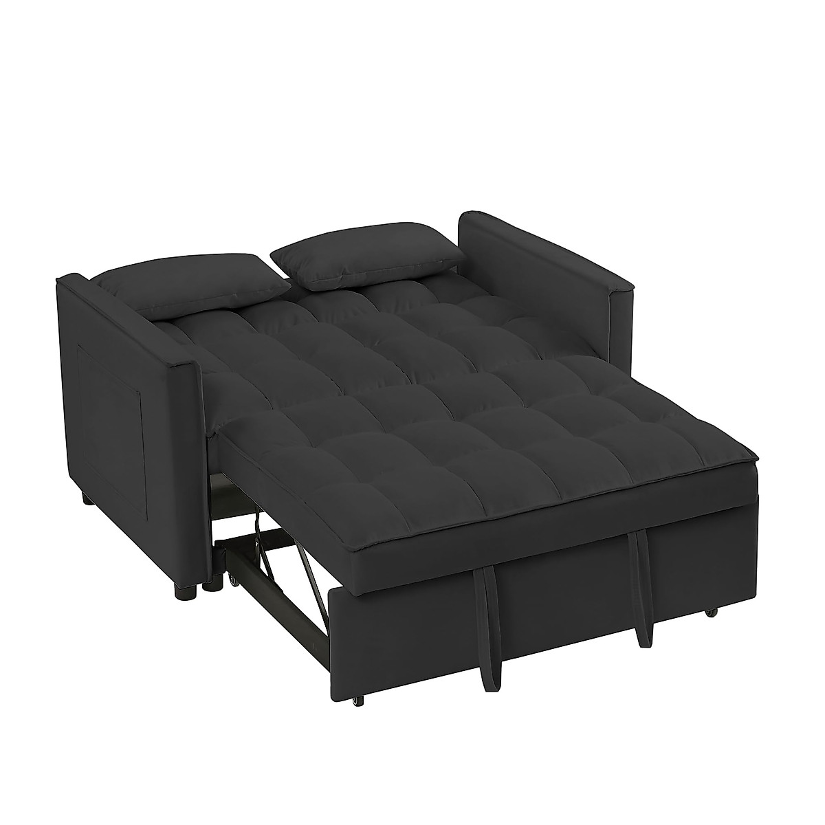 Lepfun 3 in 1 Convertible Sleeper Sofa Couch with Pull Out Bed, Small Futon Loveseat Lounge Chaise with Reclining Backrest and Armrest, Upholstered Love Seats Sofabed, Black Velvet