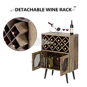 SogesHome 23.6 inches Wine Cabinet, Wine Storage Rack with 11 Bottle, Rack Wine Holder, Large Storage Cabinet with Metal Mesh Doors, for Kitchen, Dining Room, Living Room
