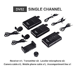 D Debra DV-02 UHF Wireless Lavalier Microphone with Remote Real-time Monitor Compatible with Smart Phone, DSLR Camera for Video Recording Interview (DV-02)