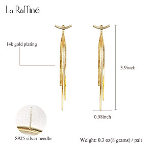 Tassel Earrings 925 Sterling Silver 14K Gold Plated Glossy Arc/Bar Long Thread Geometric Earrings for Women Girl Gifts Present Valentines Birthday Anniversary Mothers Day Christmas Gold Color