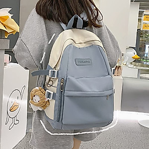 KOWVOWZ Girls Boys Aesthetic Backpack Back to School Student Schoolbag Teenager with Kawaii Pin and Cute Accessories (Blue)