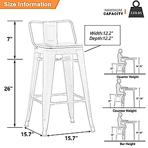 Yongchuang 26" Swivel Bar Stools with Backs Counter Height Stools Set of 4 Industrial Metal Barstools (Swivel 26", Wood Top Black)