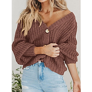 PRETTYGARDEN Solid Color Casual Womens Fall Fashion 2023 Open Front Short Chunky Cardigan Sweaters for Women Soft Outwear (Coffee,Small)