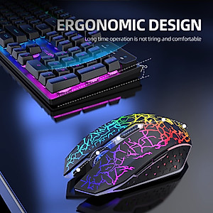 Wireless Gaming Keyboard and Mouse,Rechargeable Orange Backlit Keyboard Mouse with 3800mAh Battery,Mechanical Feel Gaming Keyboard,7 Color Gaming Mute Mouse,Gaming Mouse Pad for PC Gamer