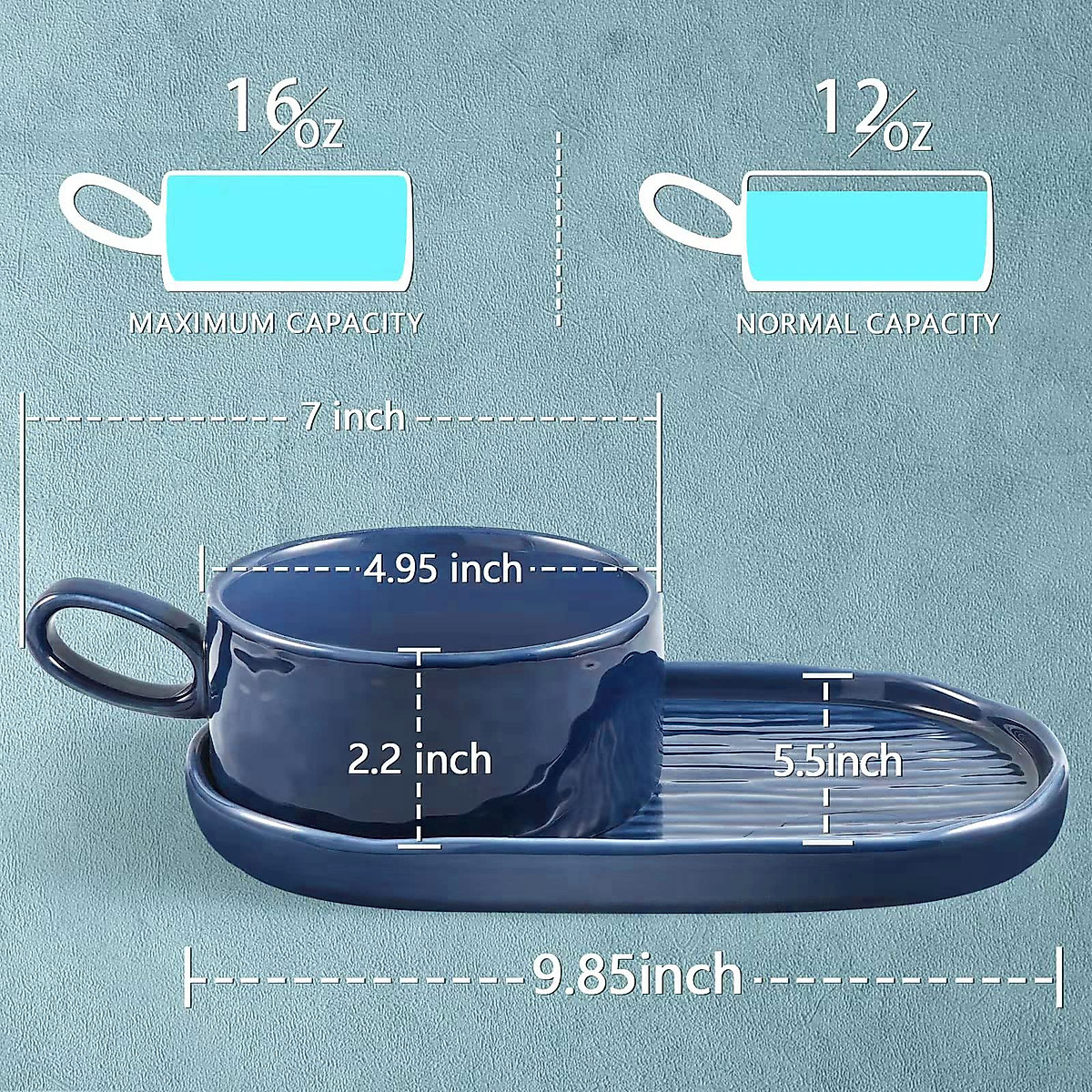 Wareland 8 inch Embossed Salad Plates Set of 4 & Ceramic Soup and Sandwich Plate Combo