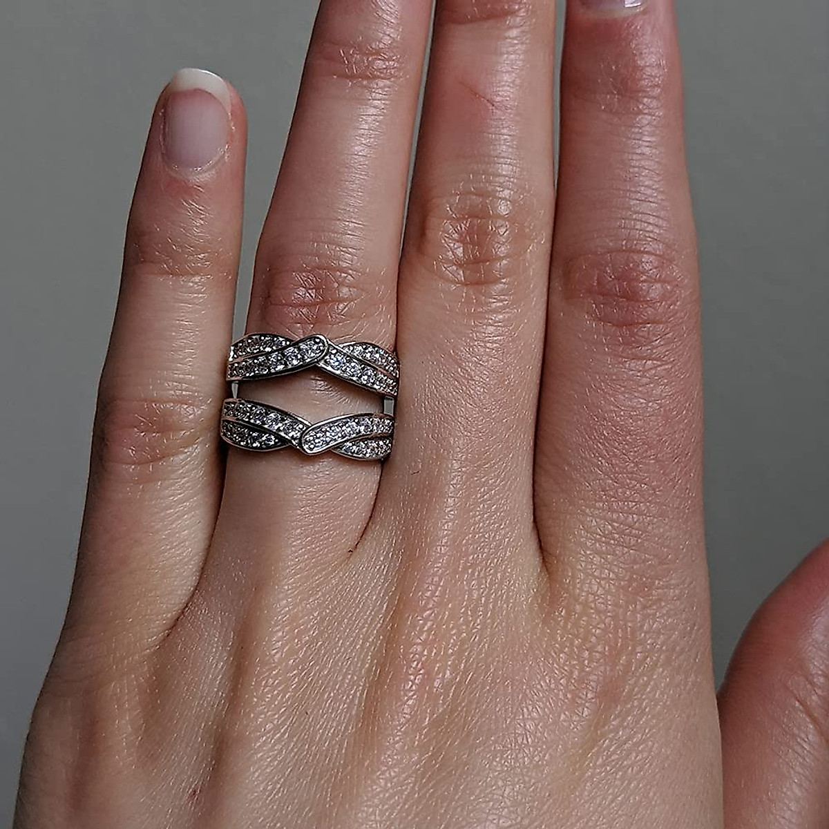 TwoBirch Sterling Silver Infinity Bypass Engagement Ring Guard With Cubic Zirconia (3/4 ct., Size 9)