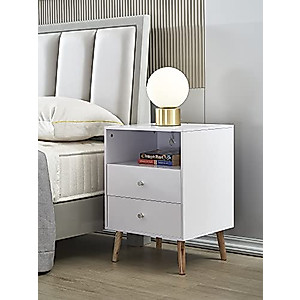 OBRICOL Night Stand,Charging Station Side Table, Functional End Table for Bedroom,Living Room (White)