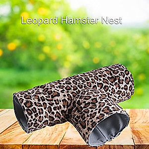 Hamster Tunnels, Guinea Pig Leopard Printing Toys Play Tunnel, Skin-Friendly Fleece 2/3/4 Holes Pet Tunnel Nest for Small Animal (D)