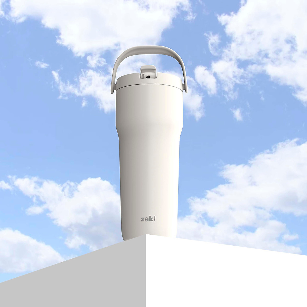 Zak Designs Sutton Travel Tumbler for On the Go, 30oz Stainless Steel with Vacuum Insulation, Straw Spout, Carry Handle for Cold Drinks (Cream White)