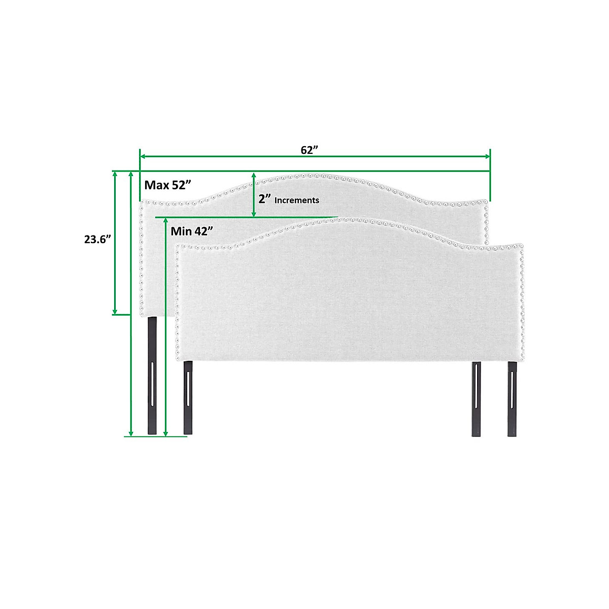 Catalina Queen Headboard Only, Height Adjustable Bed Headboard Queen Size, Nailhead Tufted Headboard Queen Size with 12 Positions, Metal Legs, Wall/Bed Mount, Linen Fabric Headboard Queen, White