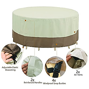 JIABOLANG Patio Furniture Covers, 100% Waterproof Outdoor Table Chair Set Covers, Anti-Fading Round Cover for Outdoor Furniture Set, UV Resistant, Beige & Brown, 62" DIAx28'' H