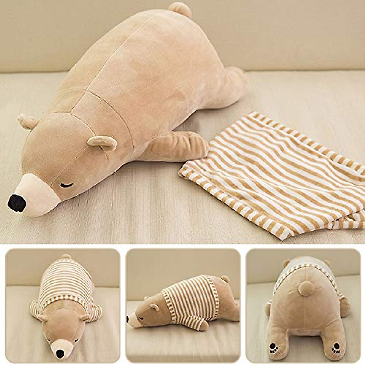 MMTTAO Stuffed Polar Bear Animal Plush Toy 20 Inch Large Brown Sleeping Bear Animal Stuff Soft Plushies Cute Dolls Collection Huggable Throw Pillow Cushion Gifts for Kids Children Boys Girls, 20Inches